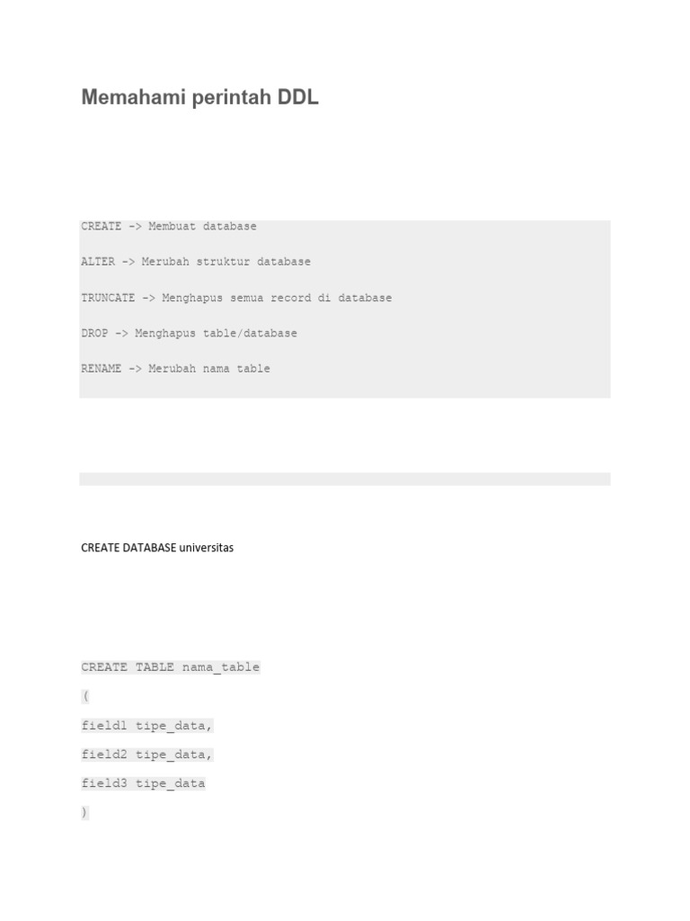 Memahami Perintah DDL | PDF | Teknologi & Rekayasa