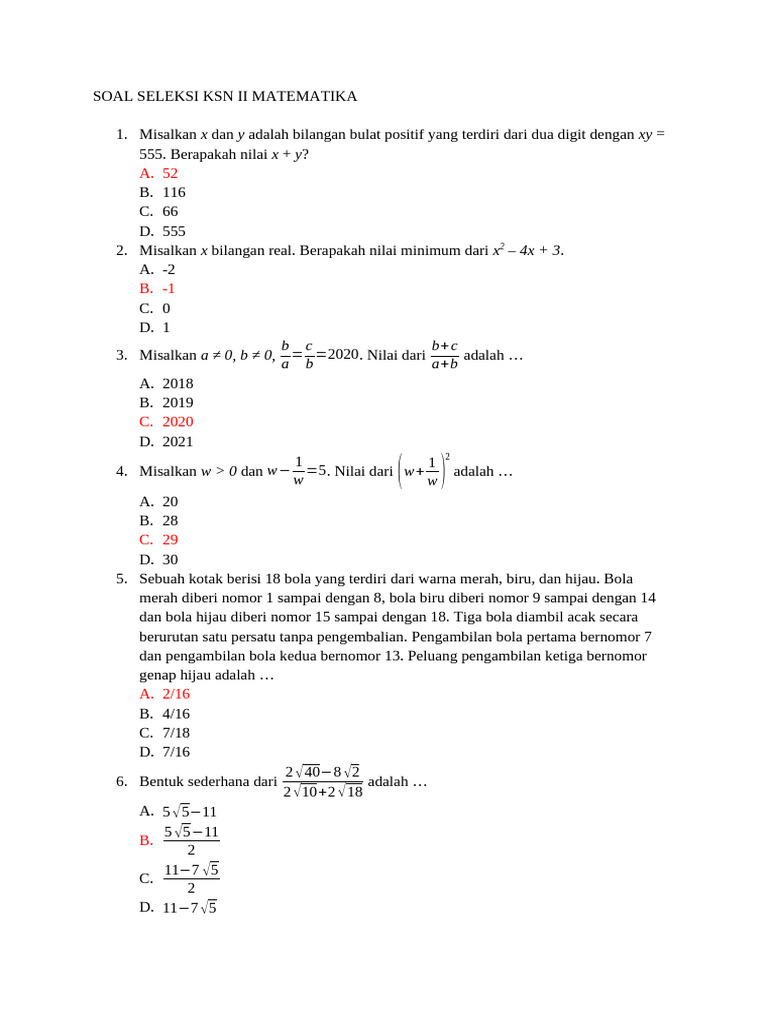 Soal Seleksi KSN Ii Matematika | PDF | Metode & Bahan Ajar