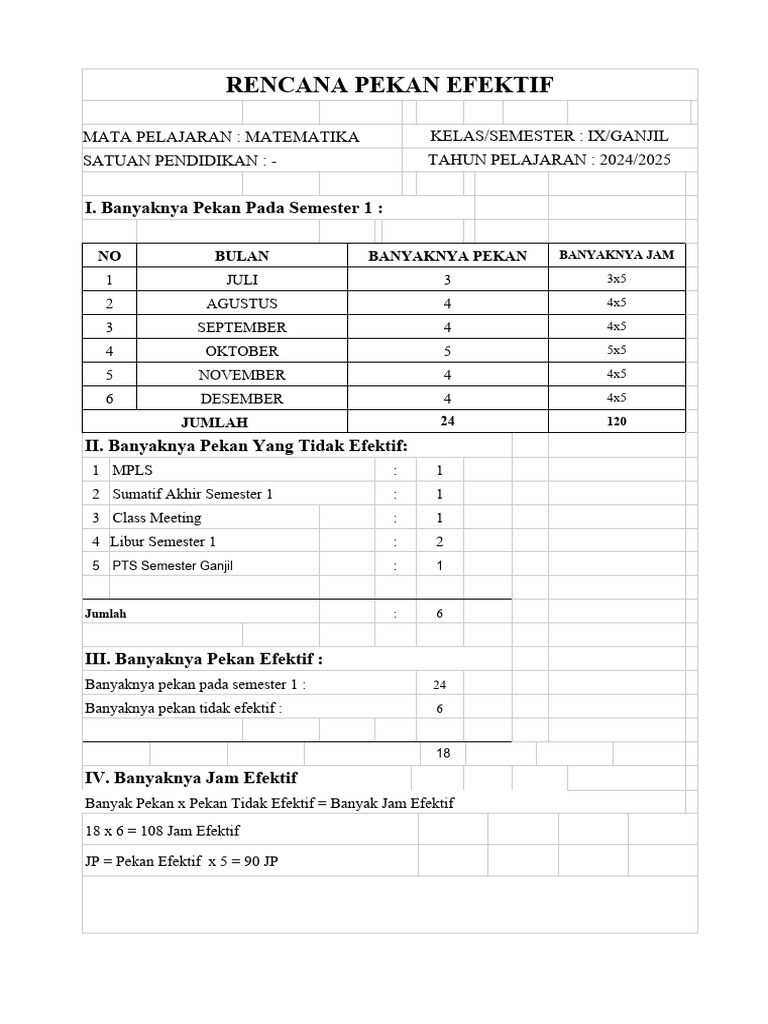 Rencana Pekan Efektif | PDF