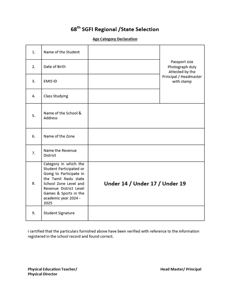68th SGFI-Students Age Declaration | PDF | Wellness