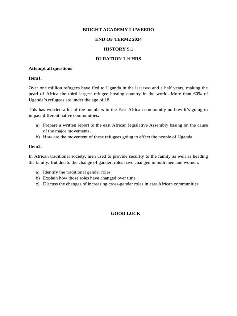 S1 History Notes: Refugees & Gender Roles | PDF