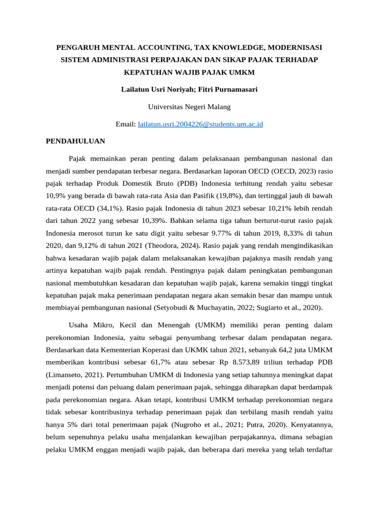 Proposal Skripsi "PENGARUH MENTAL ACCOUNTING, TAX KNOWLEDGE, MODERNISASI SISTEM ADMINISTRASI ...