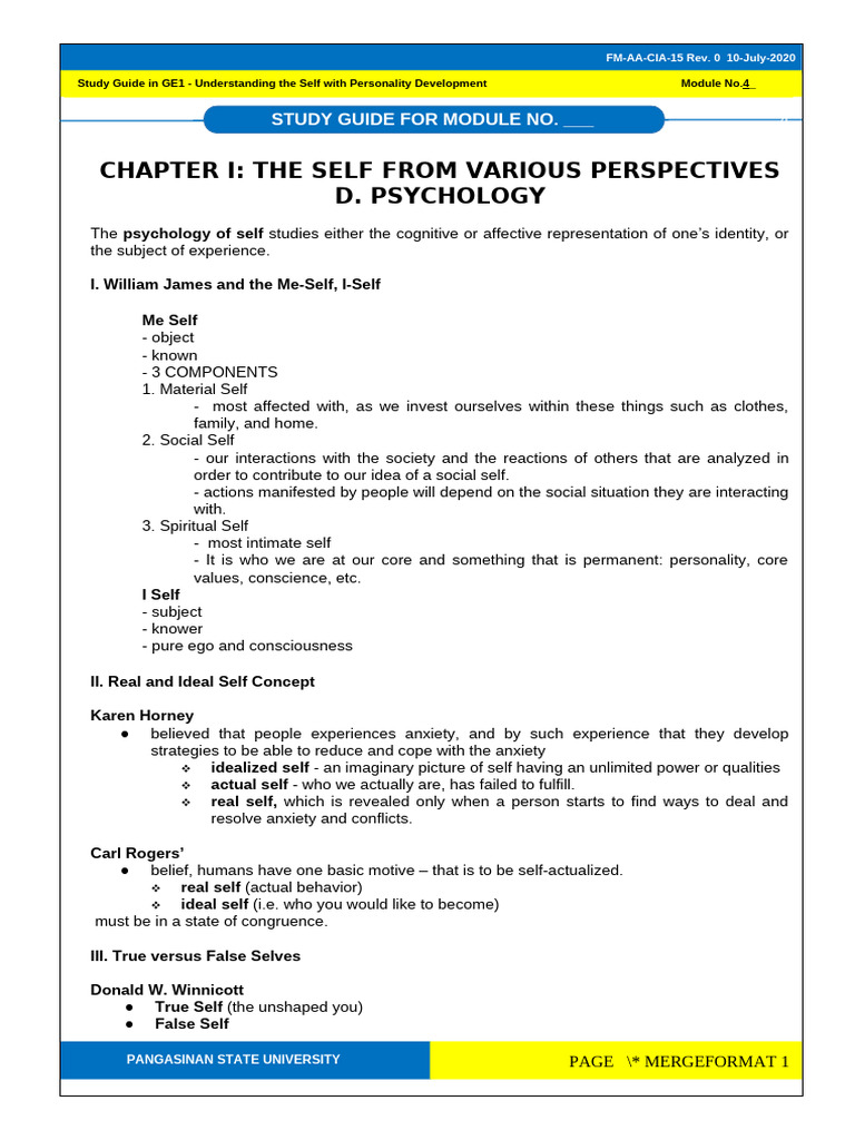 GE1 Module 4 Psychology | PDF | Self | Self Efficacy