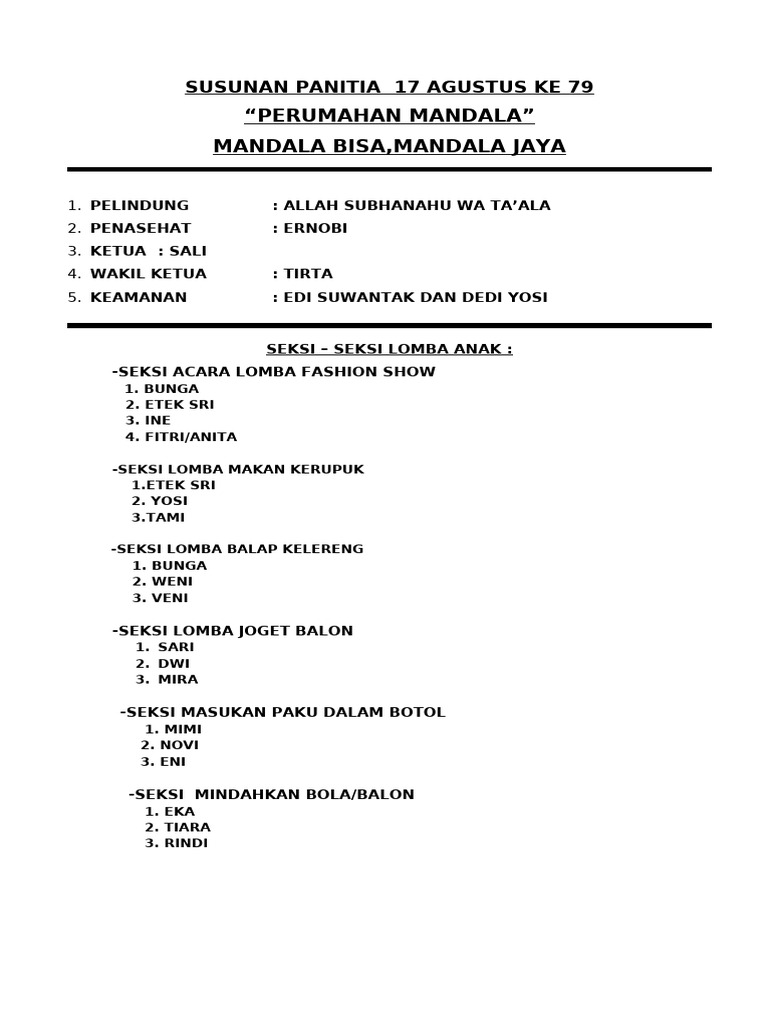 Susunan Panitia 17 Agustus 1945 Mandala-1 | PDF