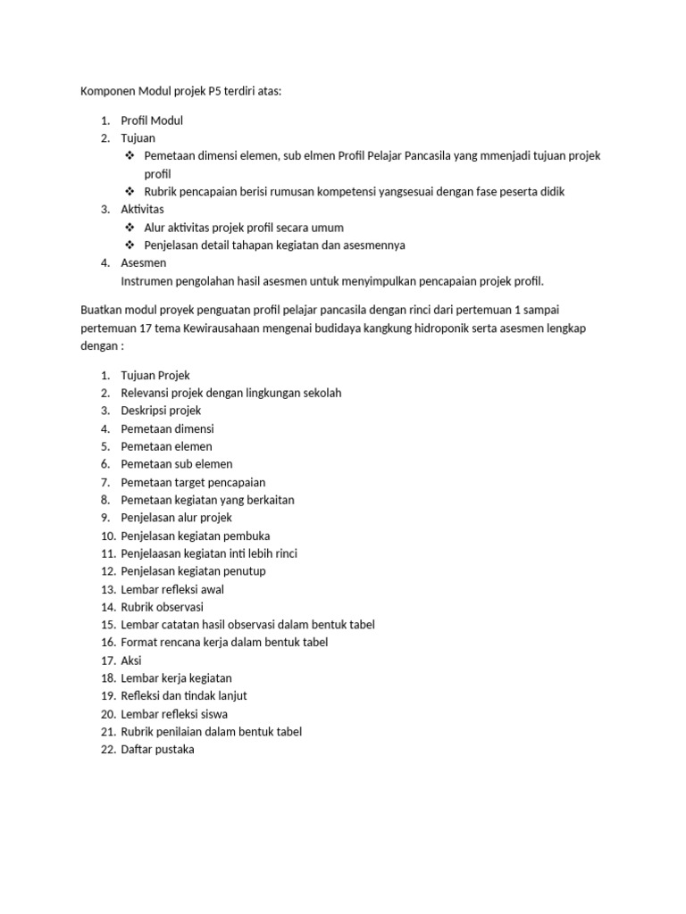 Komponen Modul Projek P5 Terdiri Atas | PDF | Seni