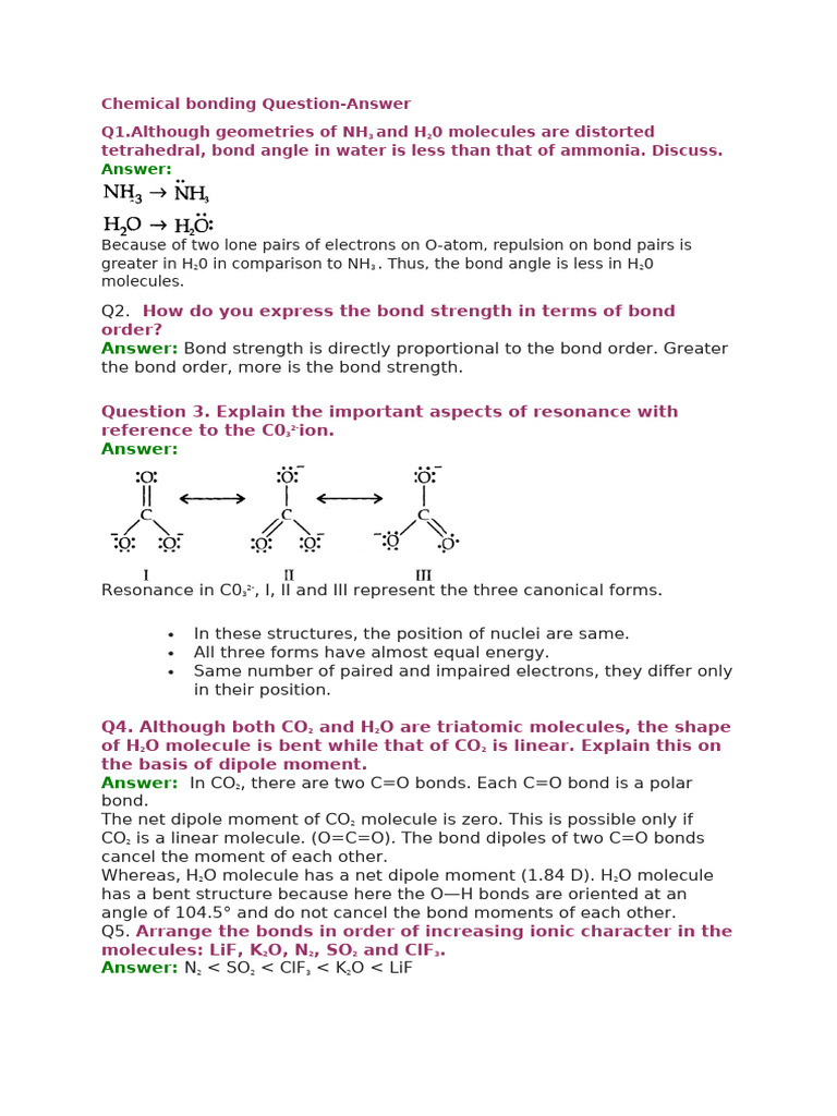 Chemical Bonding Question | PDF | Chemical Bond | Molecular Orbital