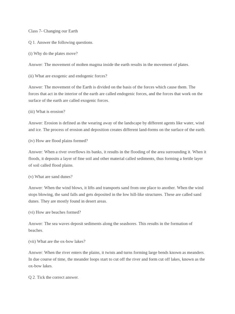 Class 7- Changing our Earth | PDF | Volcano | Erosion Class 7- Changing our Earth | PDF | Volcano | Erosion