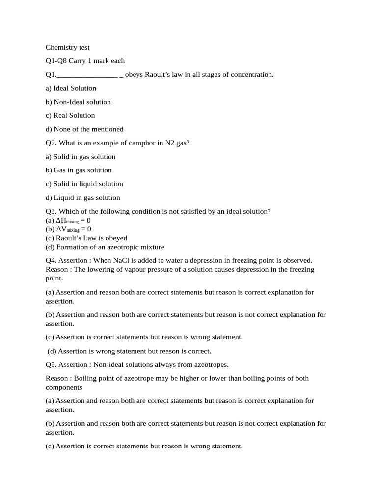 Chemistry solutions and electrochemistry test | PDF | Scientific ...