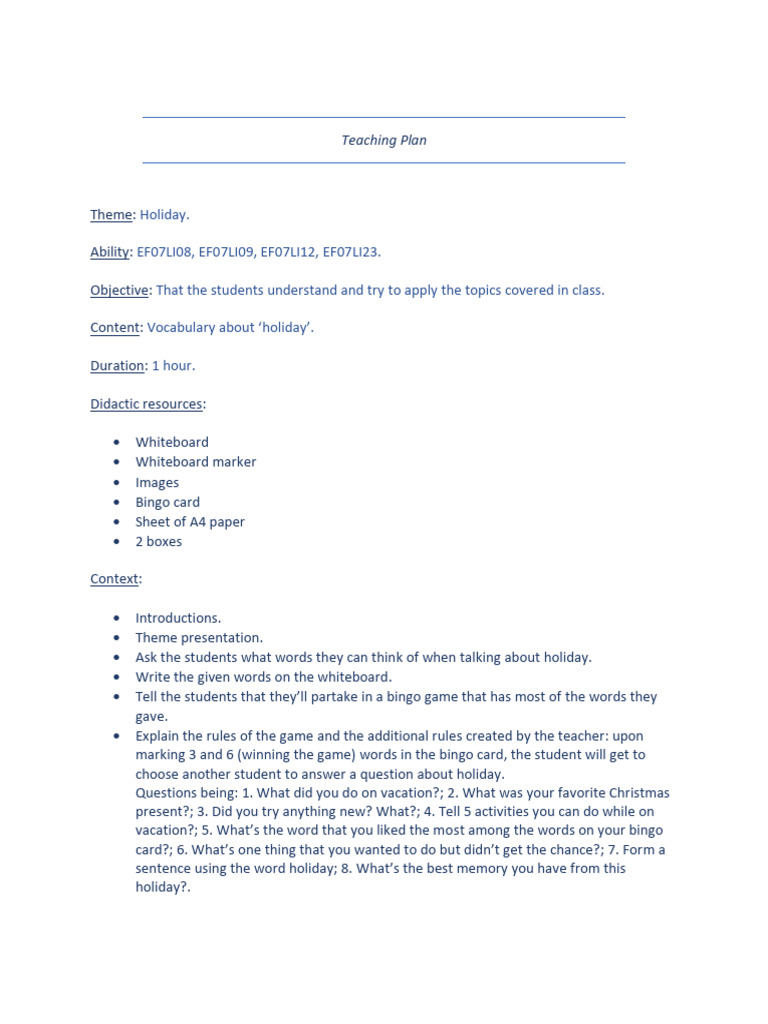 Teaching Plan | PDF