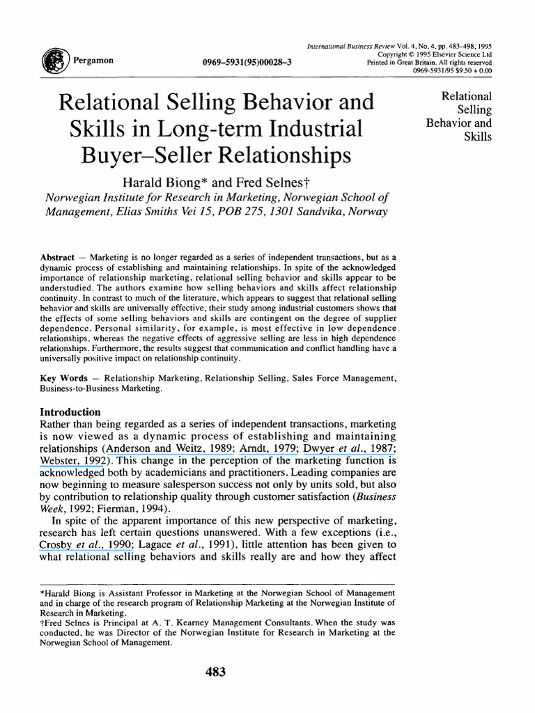Relational_selling_behavior_and_skills_i | PDF | Sales | Marketing