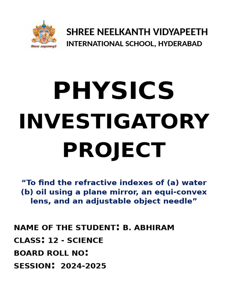 Physics Investigatory Project | PDF | Refractive Index ...