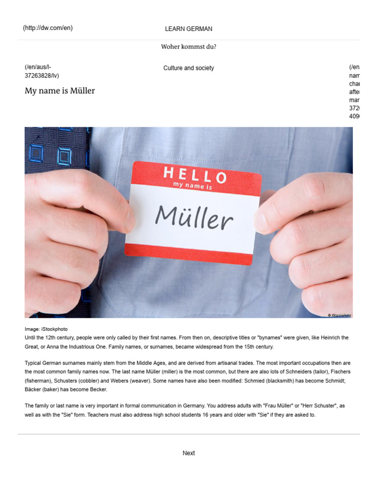 My Name Is Müller - Culture and Society - Woher Kommst Du - DW Learn ...