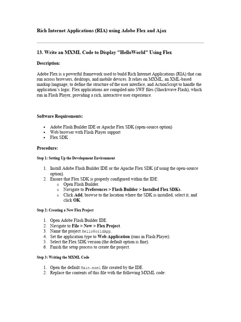 wad 13 to 20 experiments | PDF | Apache Flex | Adobe Flash