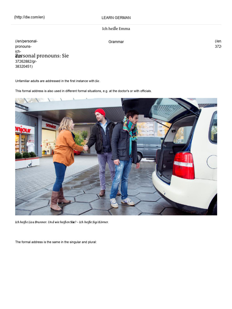 Personal Pronouns - Sie - Grammar - Ich Heiße Emma - DW Learn German | PDF