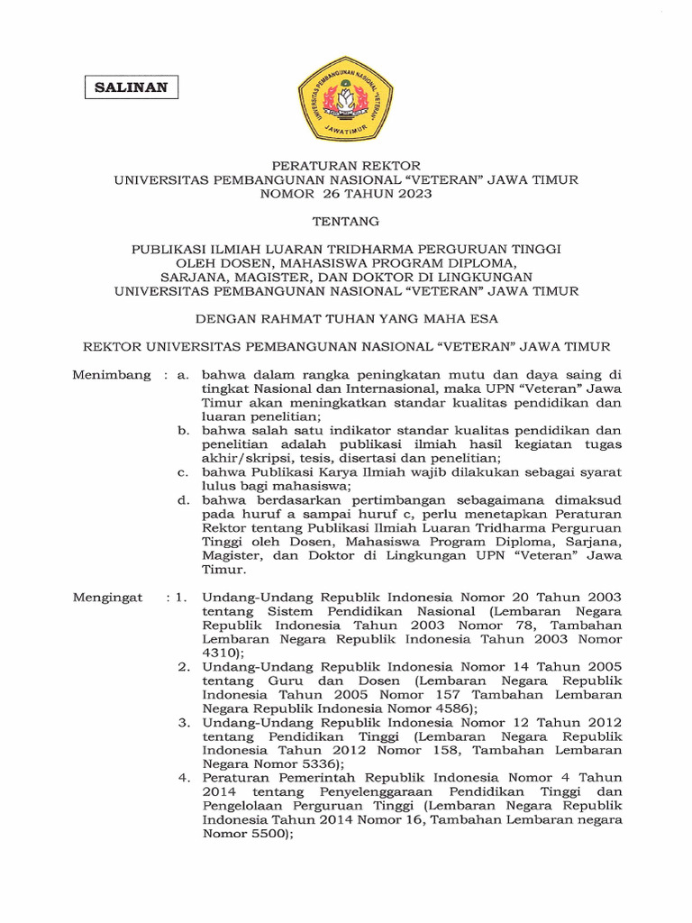 Salinan Pertor Nomor 26 Tahun 2023 Tentang Publikasi Ilmiah Luaran ...