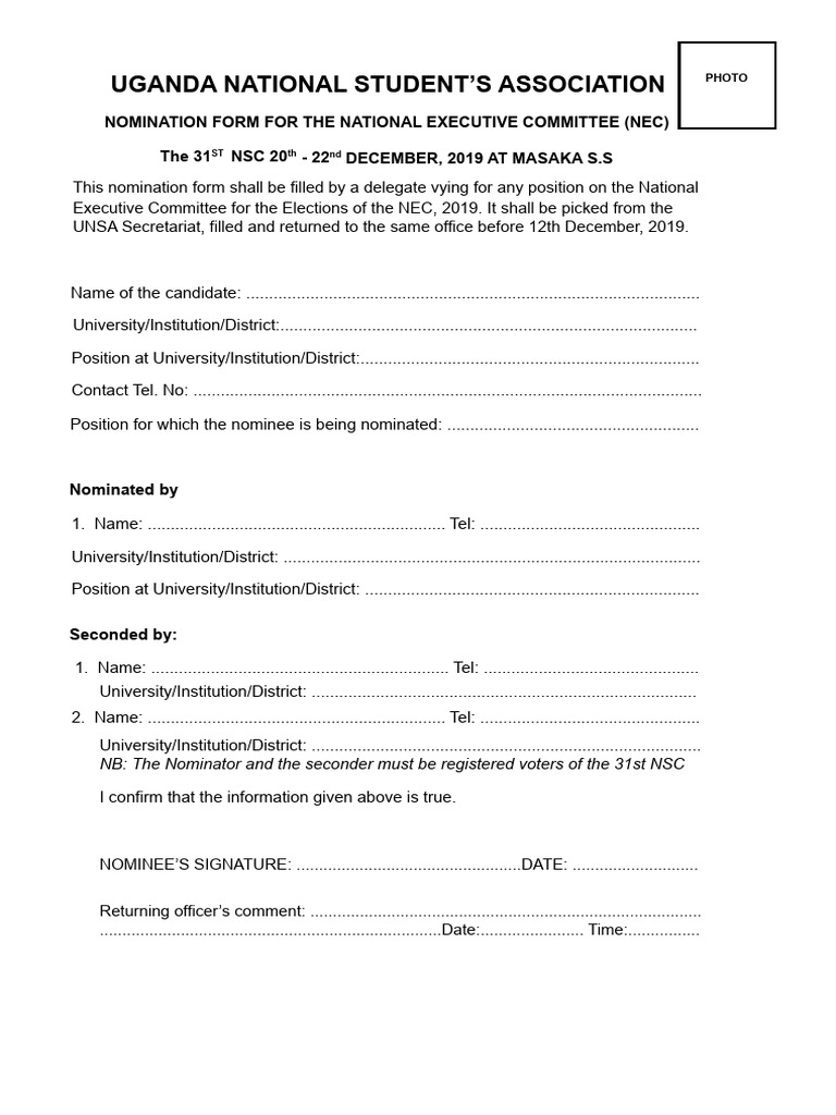 Nomination Form 1 | PDF | Elections | Political Events