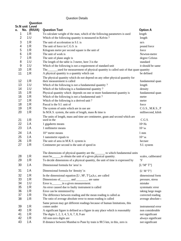 Physics Measurement Quiz | PDF | International System Of Units ...