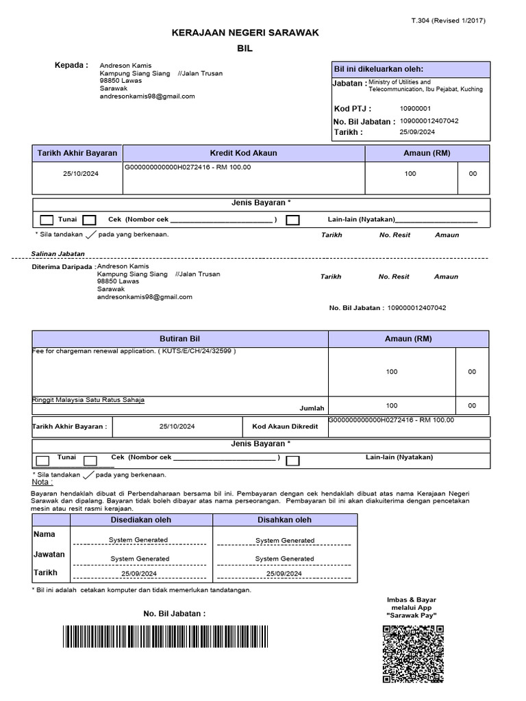 BIL Kerajaan Negeri Sarawak: Tarikh No. Resit Amaun | PDF