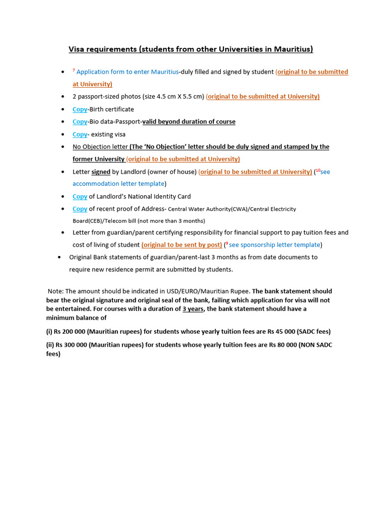 Mauritius Student Visa Requirements | PDF | Career & Growth
