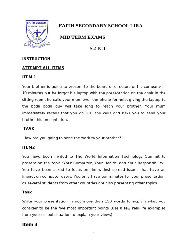 S.2 ICT Midterm Exam Tasks | PDF