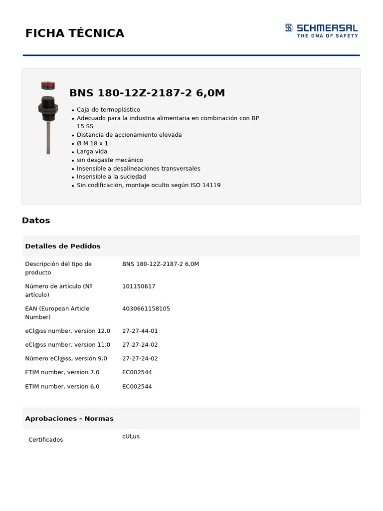 Ficha Técnica: BNS 180-12Z-2187-2 6,0M | PDF | Electricidad ...