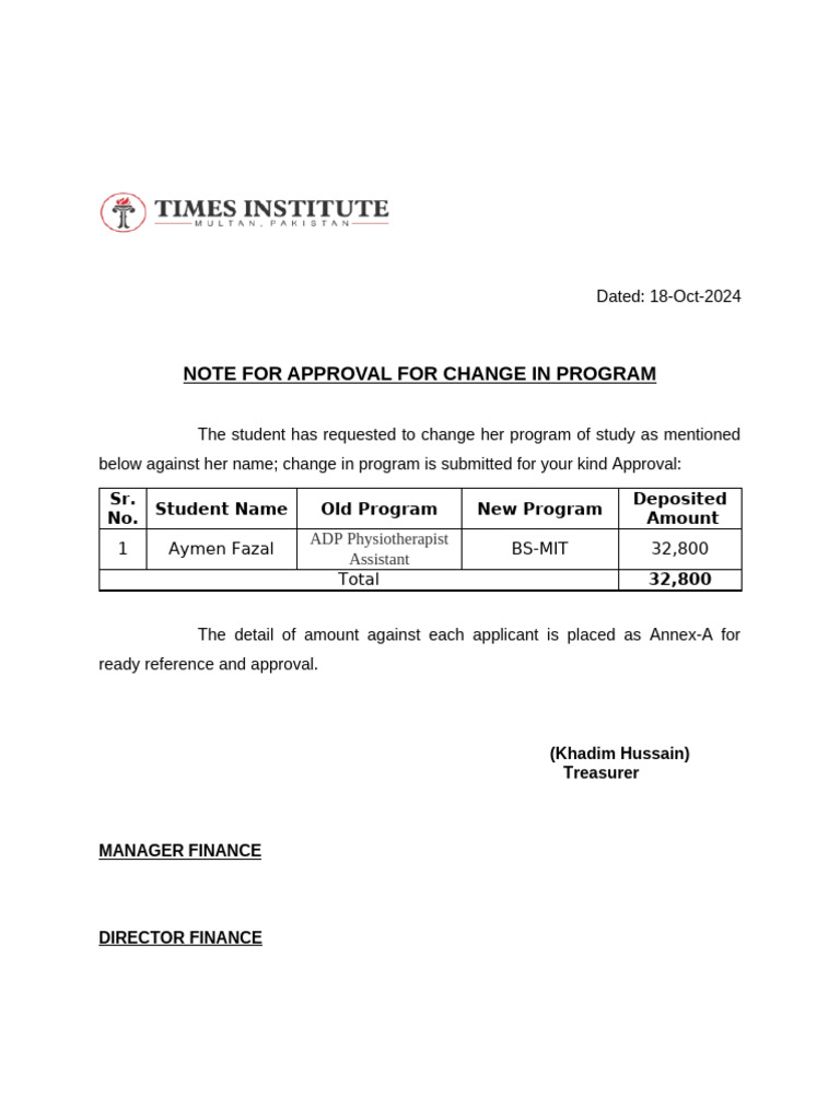 Program Change Approval Request | PDF