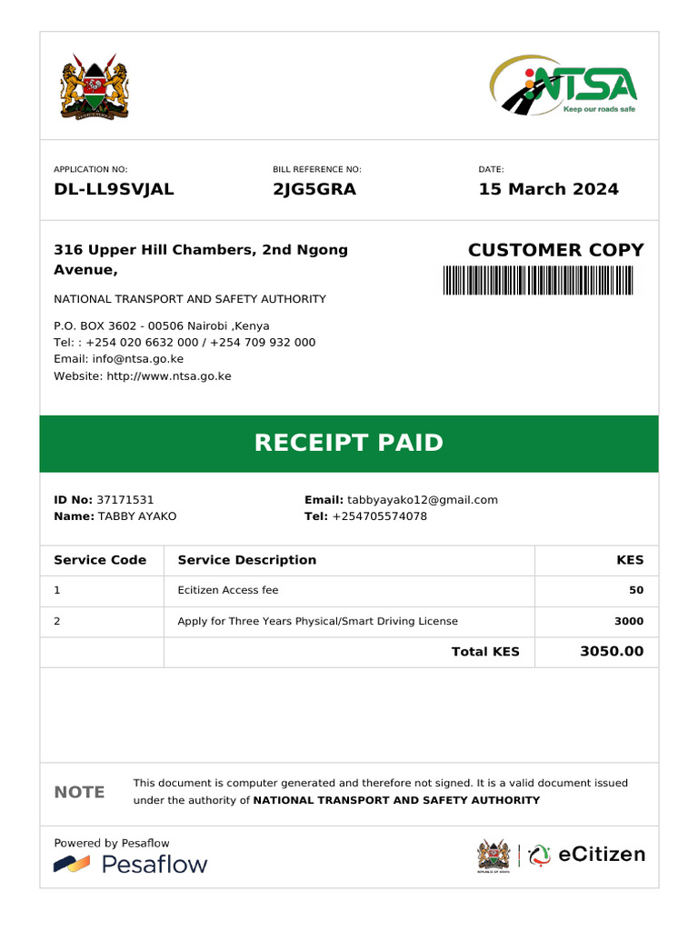 DL Ll9svjal Receipt | PDF | Finance & Money Management