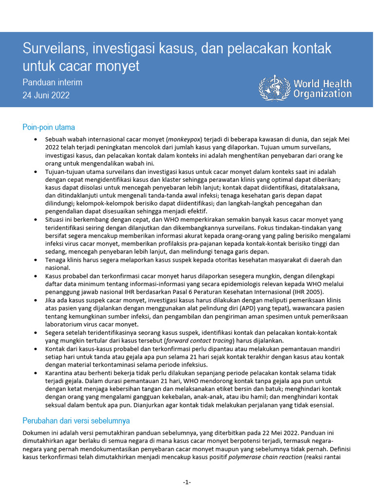 Surveilans Investigasi Kasus Dan Pelacakan Kontak Untuk Cacar Monyet - Panduan Interim | PDF