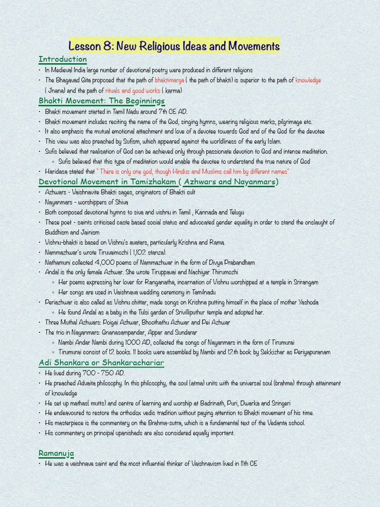 Lesson 8_ New Religious Ideas and Movements | PDF | Vaishnavism | Bhakti