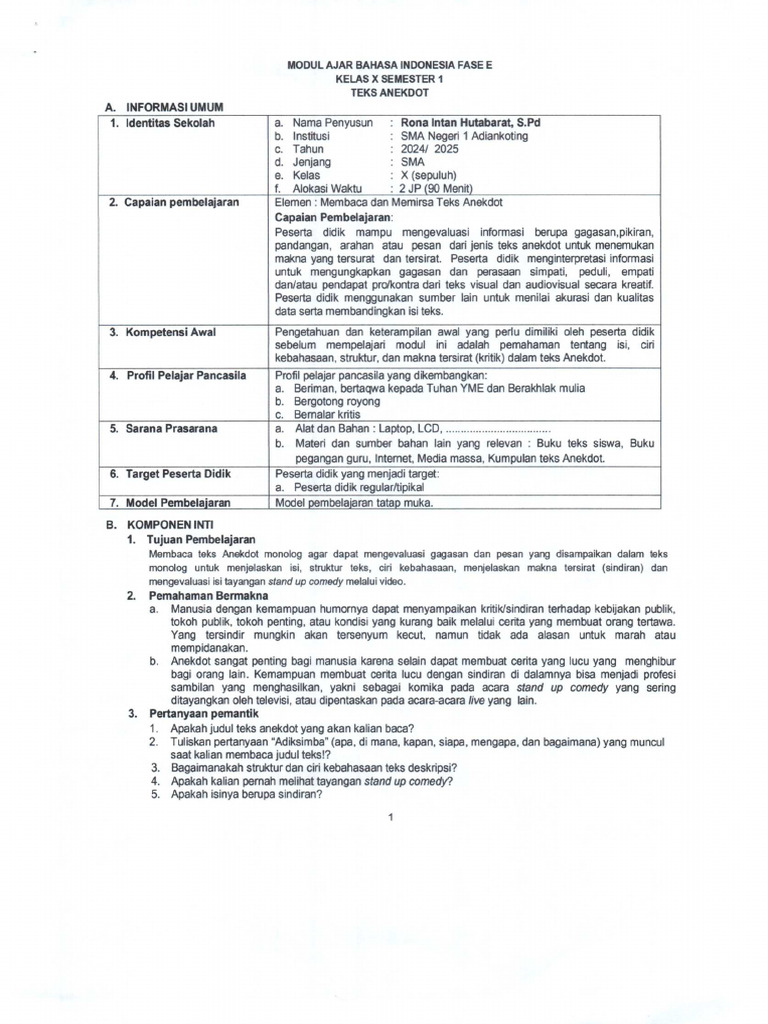 Perangkat Pembelajaran Rona Intan | PDF