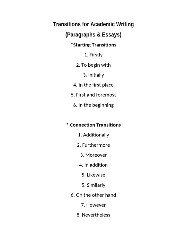 Transitions For Academic Writing | PDF | Experience | Cognition