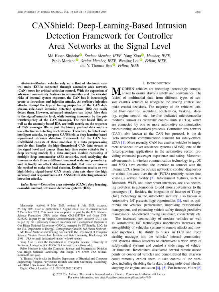 Canshield: Deep-Learning-Based Intrusion Detection Framework For ...