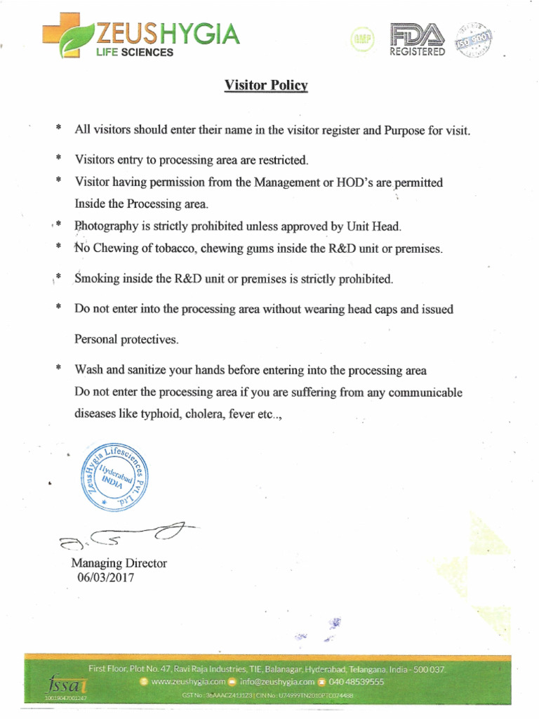 Visitor Policy | PDF