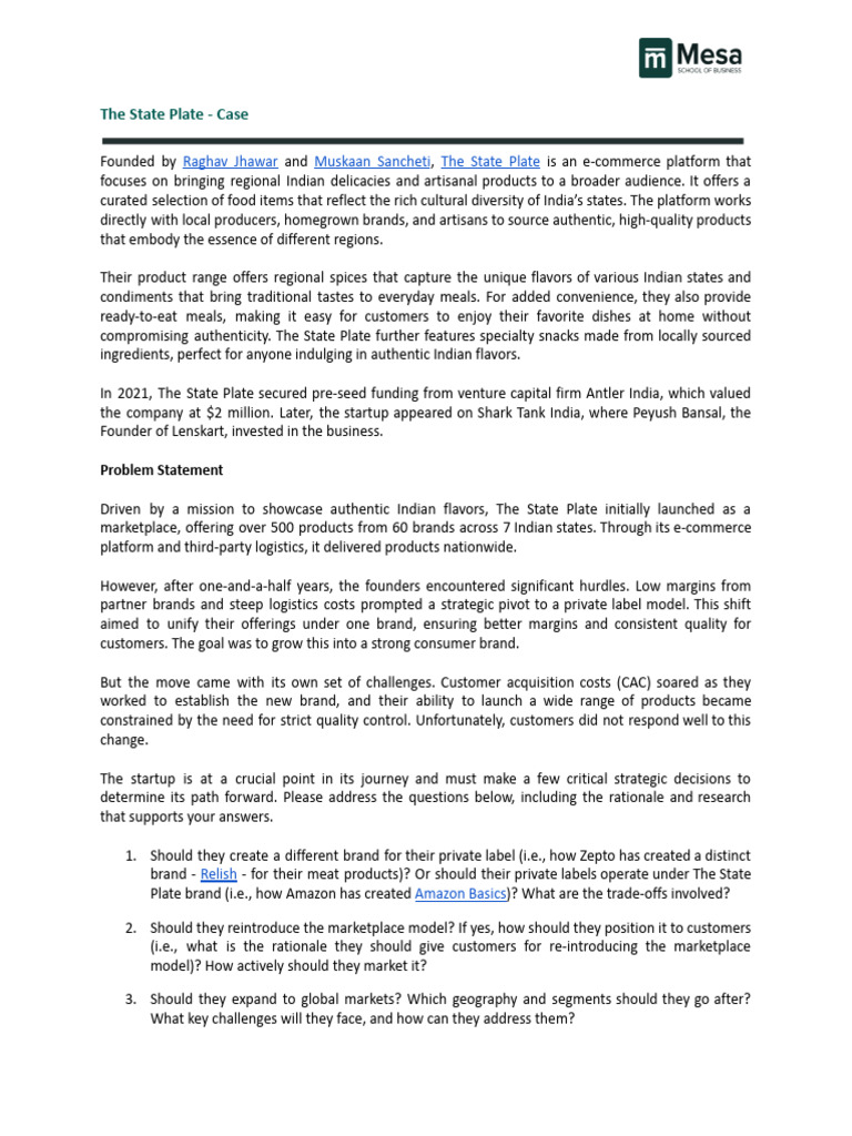 The State Plate Case Study | PDF | Brand | Business