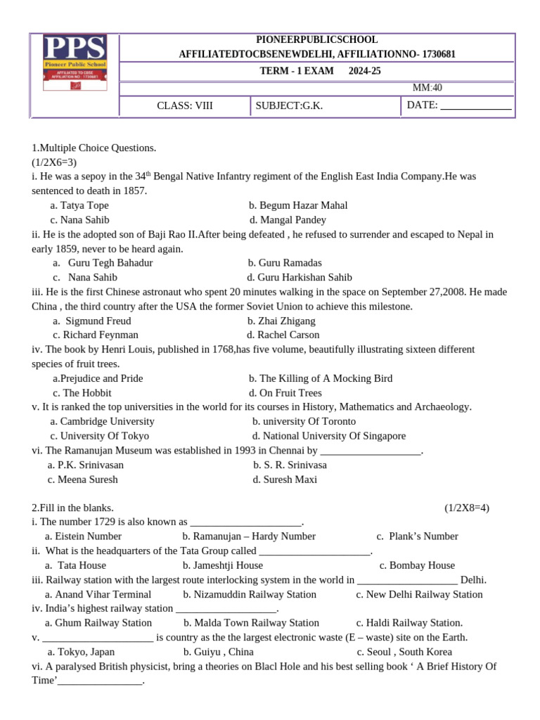 class 8th G.K. | PDF