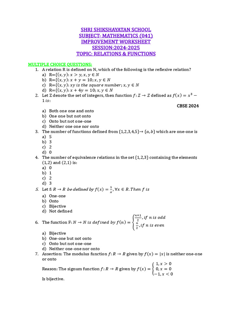 Math Relations & Functions Quiz | PDF | Function (Mathematics) | Abstract Algebra