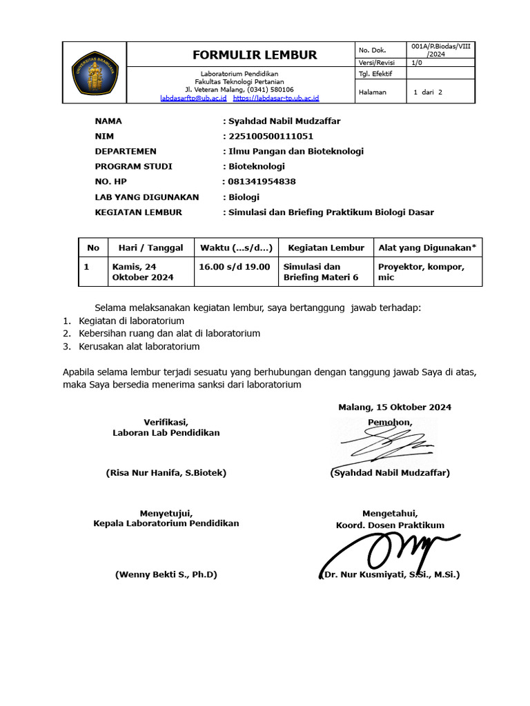 FORM SURAT LEMBUR - Docx | PDF