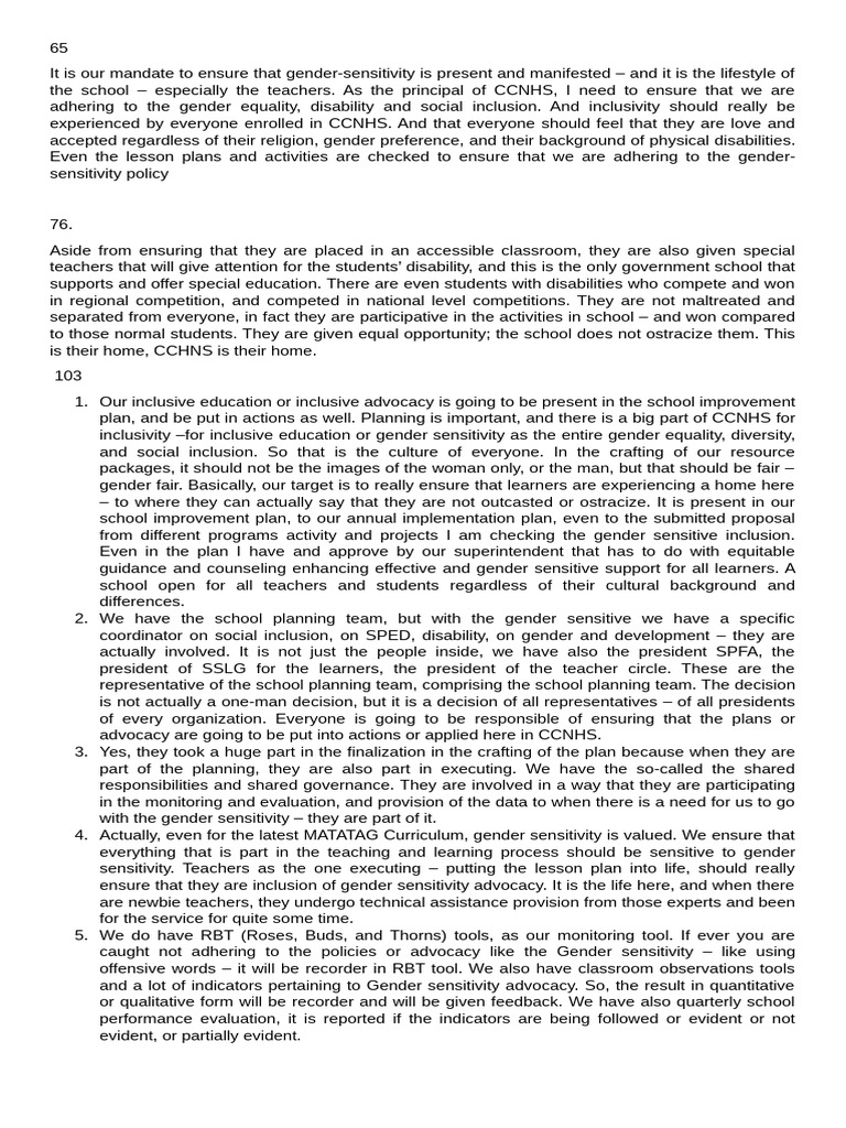 SCHOOL PRINCIPAL Interview | PDF | Inclusion (Education) | Teachers