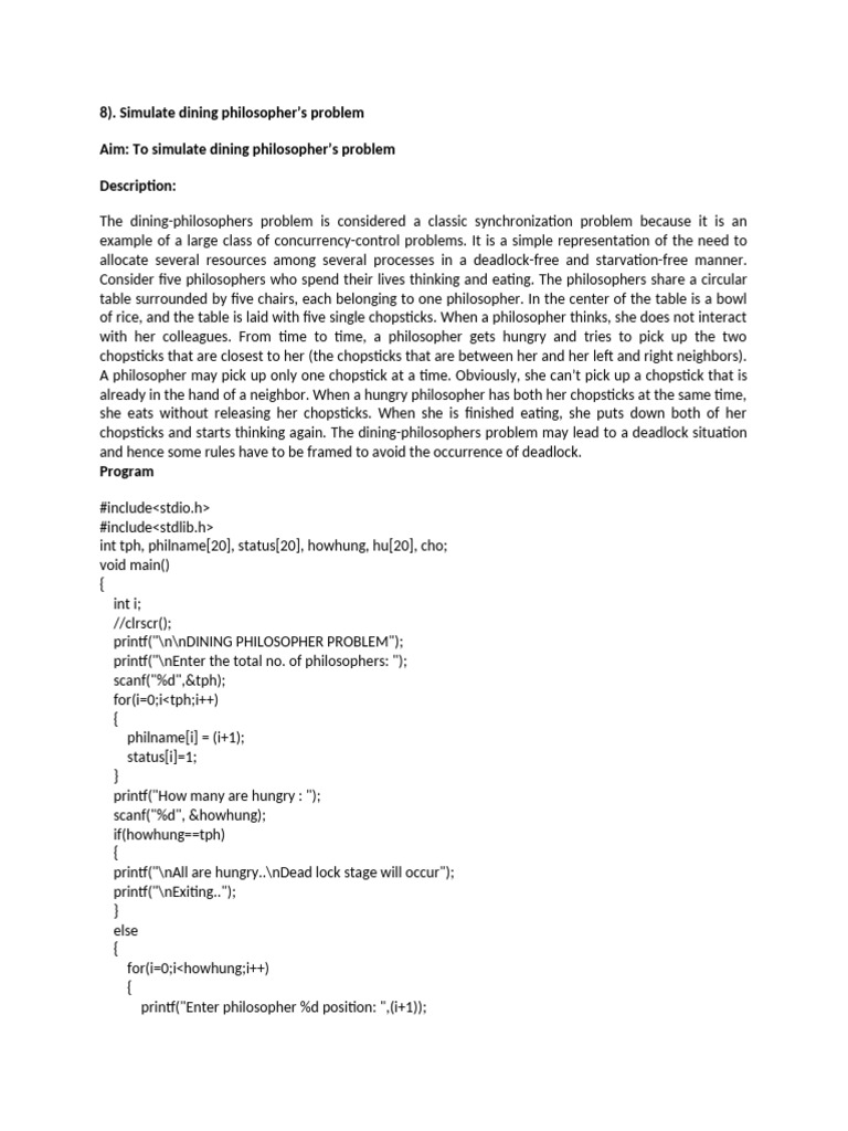 8.dining Philosophers Problem | PDF | Concurrency (Computer Science)