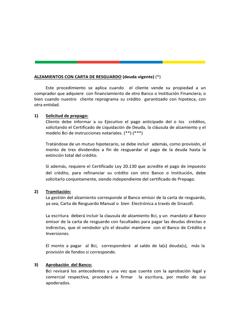 Proceso de Alzamiento con Carta de Resguardo | PDF | Bancos | Hipotecas