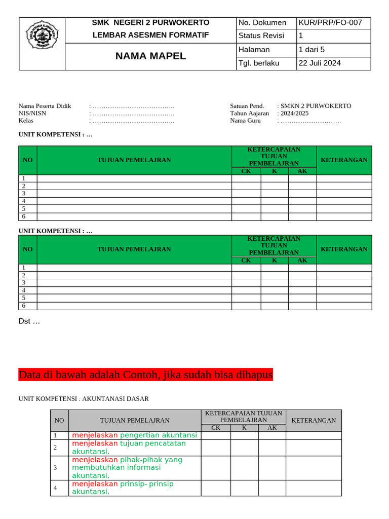 Fo 8_lembar Penilaian Formatif 2425 | PDF