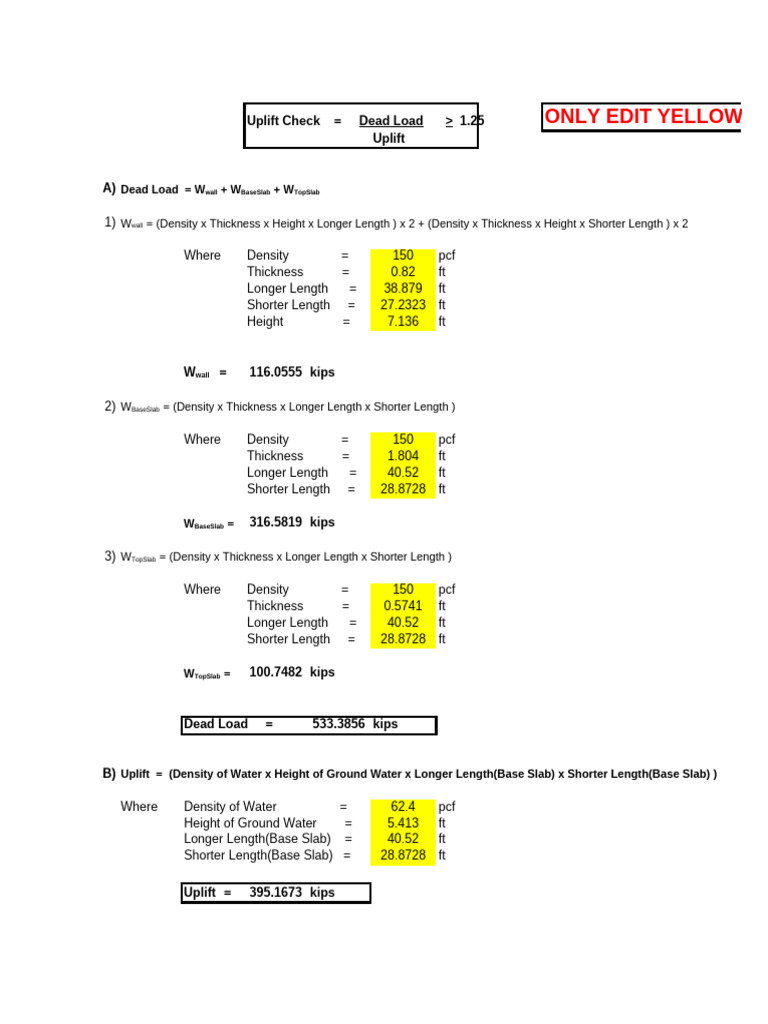 Uplift and Soil Pressure Calculations | PDF | Earth Sciences