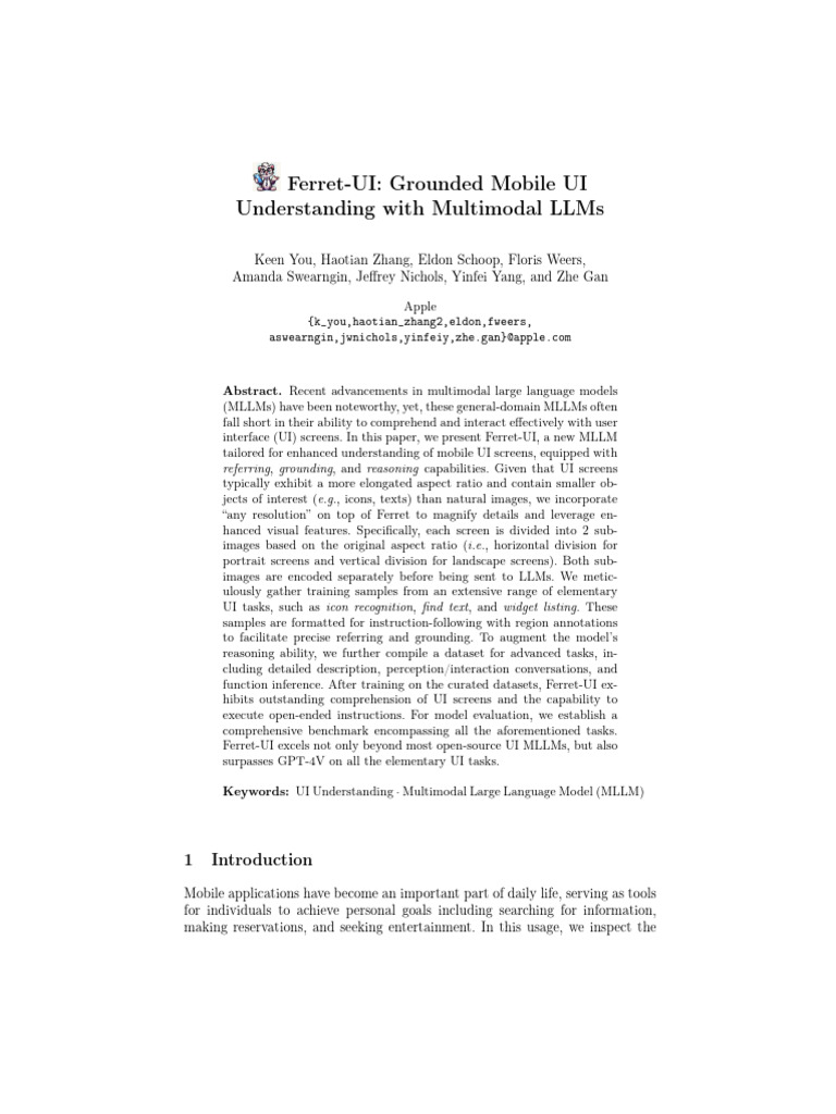 Ferret-UI - Grounded Mobile UI Understanding With Multimodal LLMs | PDF | Icon (Computing ...