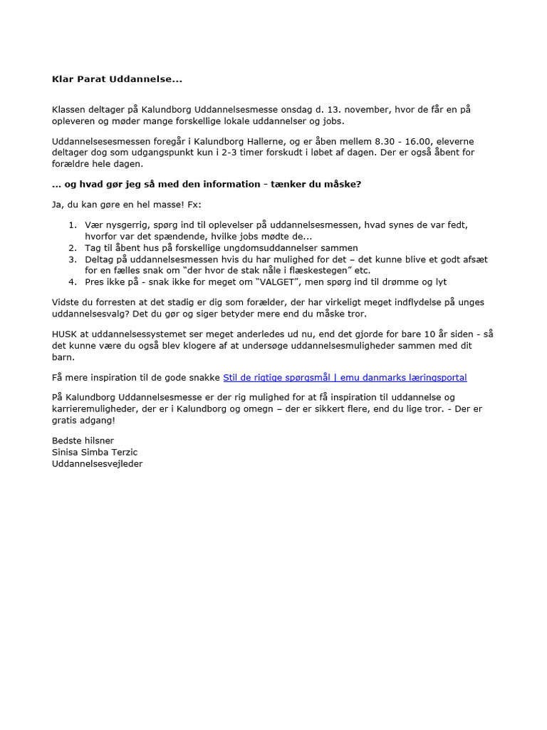 Uge 43 - Forældre AULA Uddannelsesmesse 1 (Inkl. Forældretip) | PDF