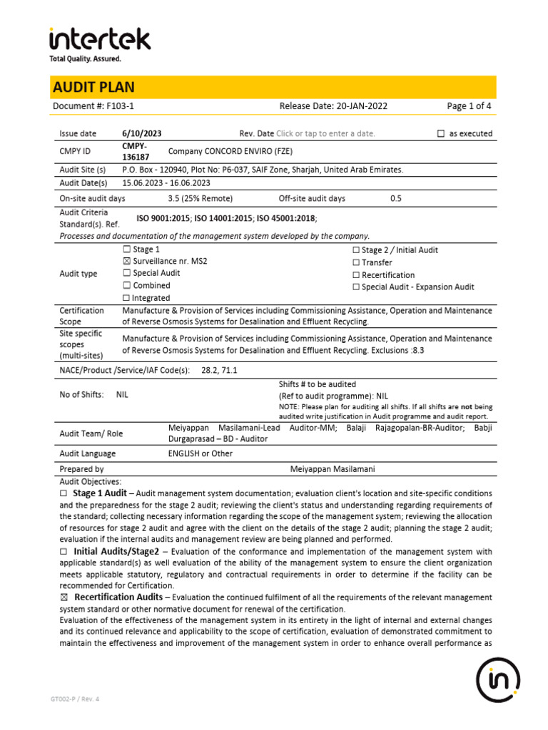 F103-1 Audit Plan RA 2023 | PDF | Audit | Evaluation