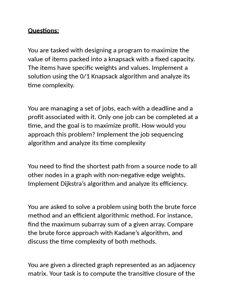 DAA ASSIGNMENT 2 Questions | PDF | Teaching Methods & Materials