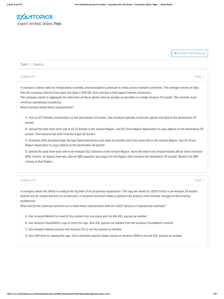 AWS SAA-C03 Exam Practice Questions | PDF | Amazon Web Services ...
