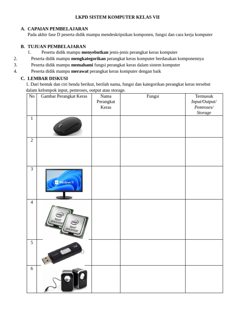 LKPD Sistem Komputer Kelas Vii | PDF | Game & Aktivitas | Komputer