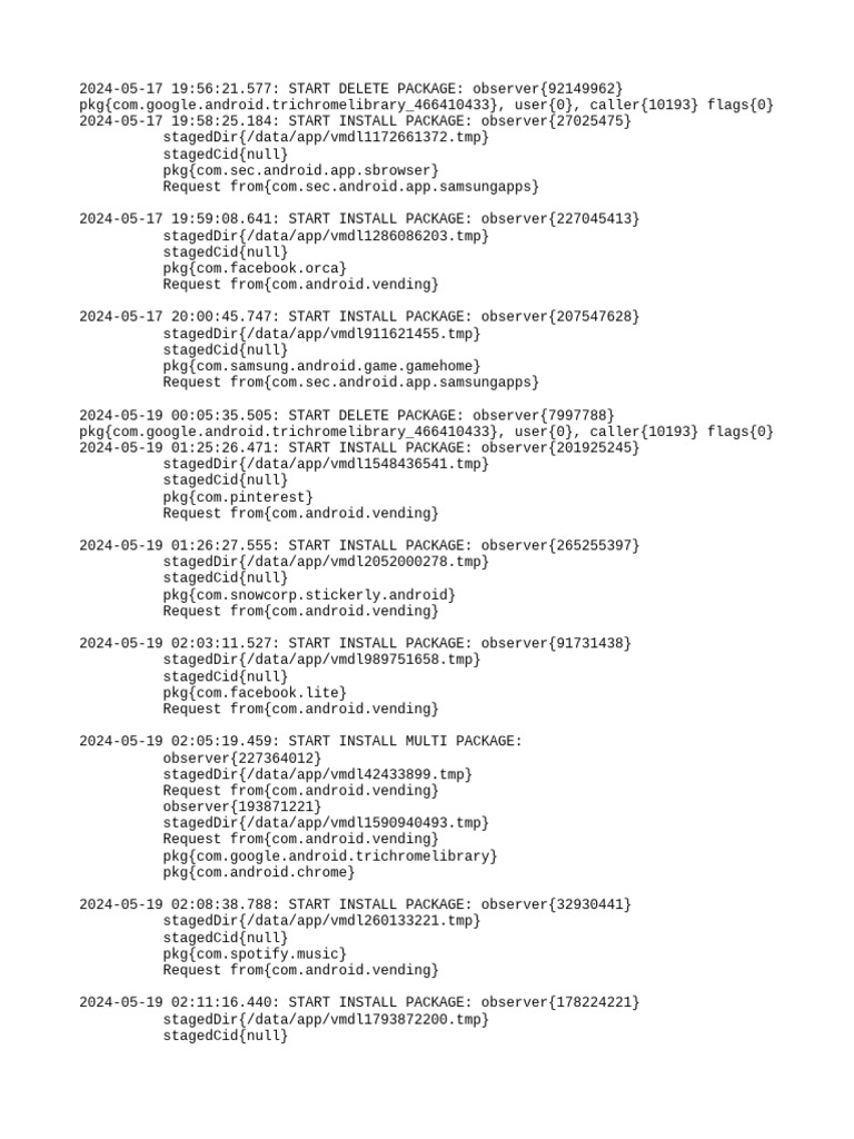 Android Package Install and Delete Logs | PDF