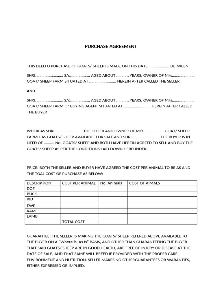 Goat Purchase Agreement | PDF